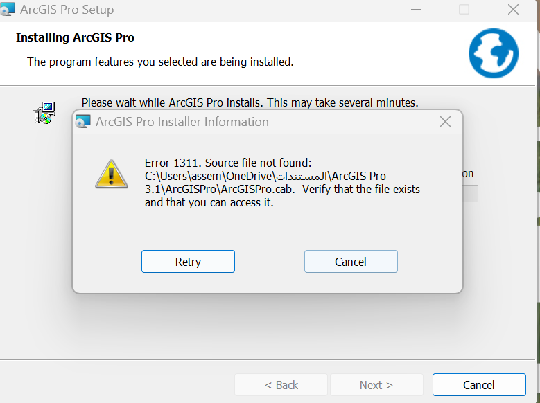 Solved: Error 1311 when installing ArcGIS pro - Esri Community Solved: Error 1311 when installing ArcGIS pro - Esri Community